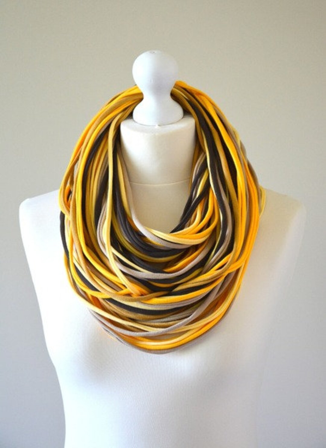 Knitted Necklace Yellow Brown Strings Infinity - Etsy