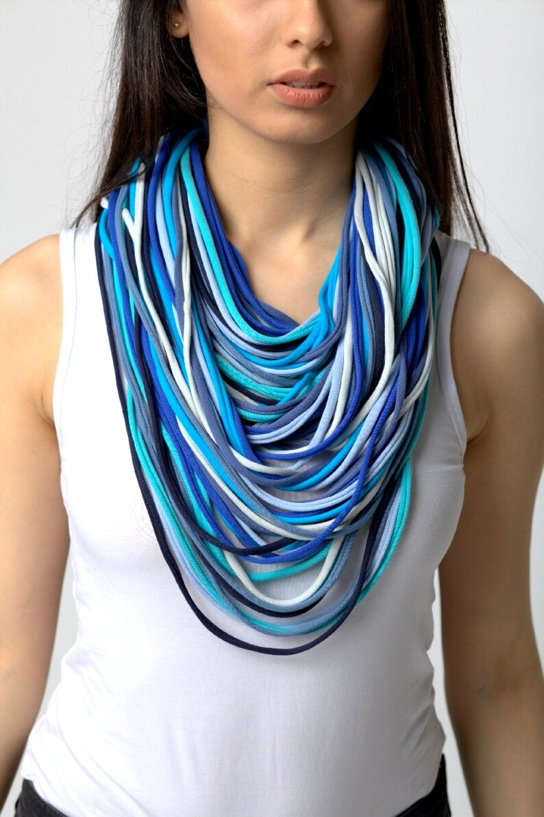 Knitted Necklace Blue Strings Infinity - Etsy