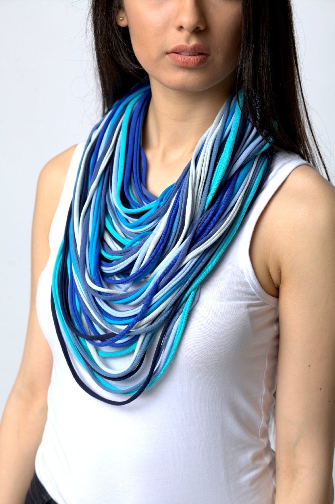 Knitted Necklace Blue Strings Infinity - Etsy