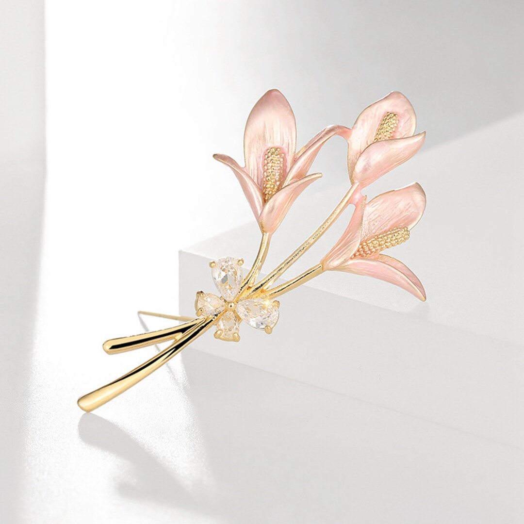Shiny Gold Crystal Pink Lily Brooch Lily Flower Brooch for - Etsy