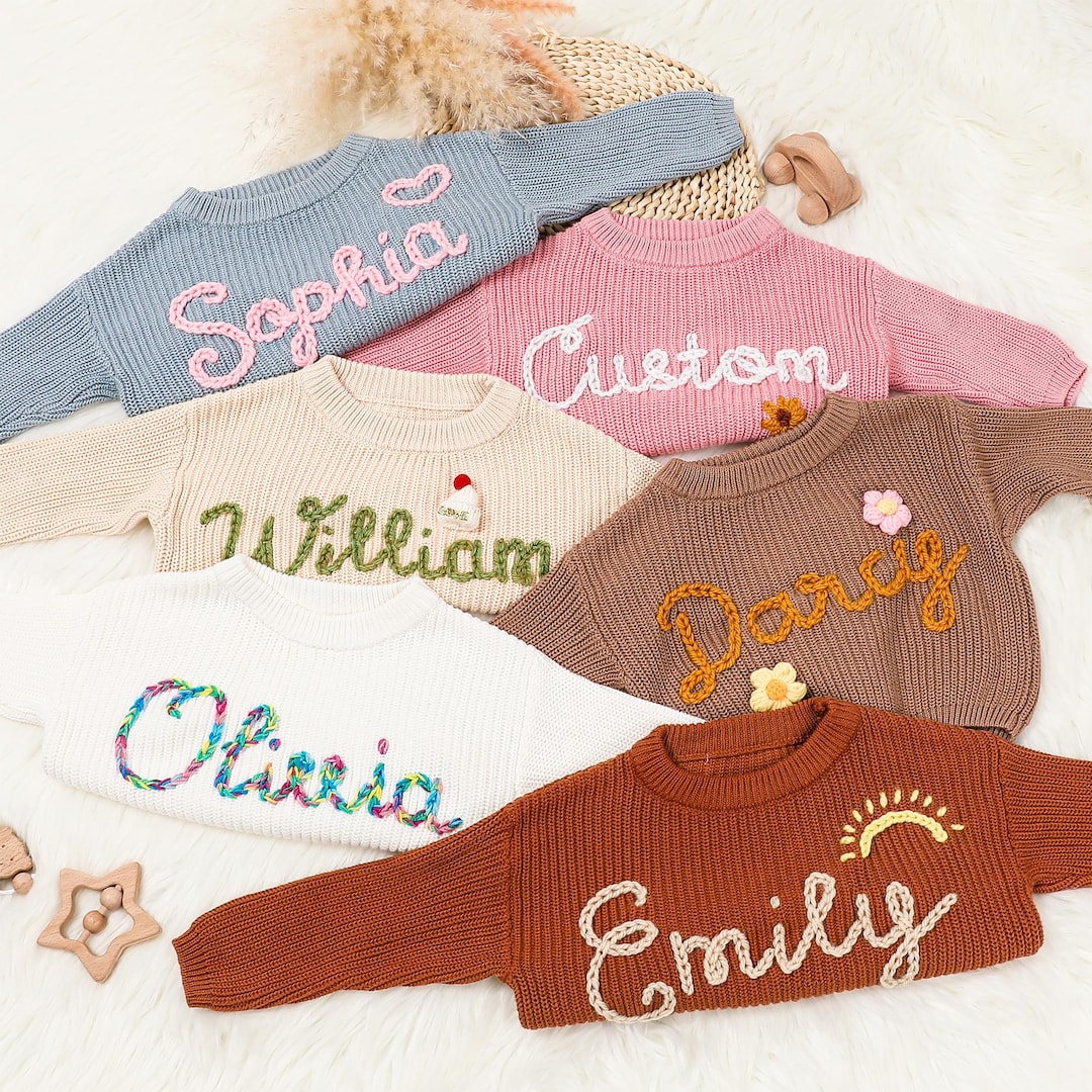 Personalized Name Baby Sweater,hand Embroidered Baby Sweater,cute Baby ...