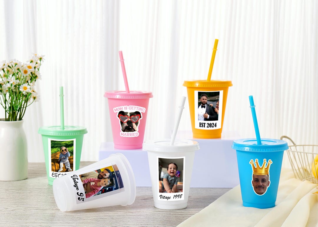 Custom Photo Party Cups With Lid and Straw, Personalized Celebration ...