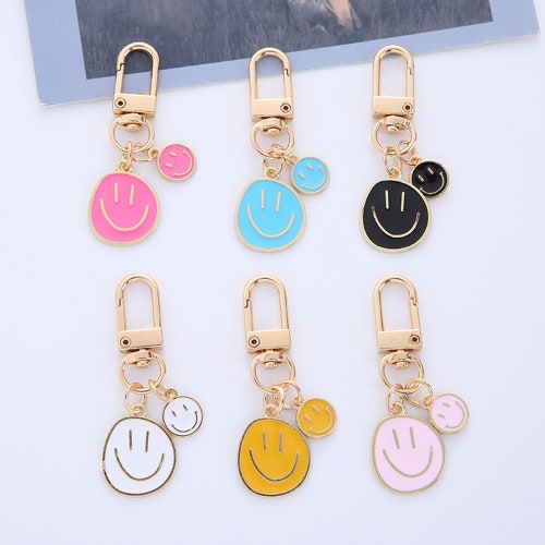 Double Sided Enamel Smiley Face Keychain - Etsy