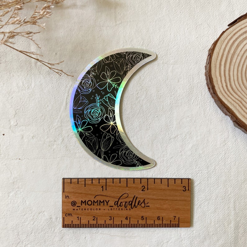 Holographic Flower Moon Vinyl Sticker - Etsy