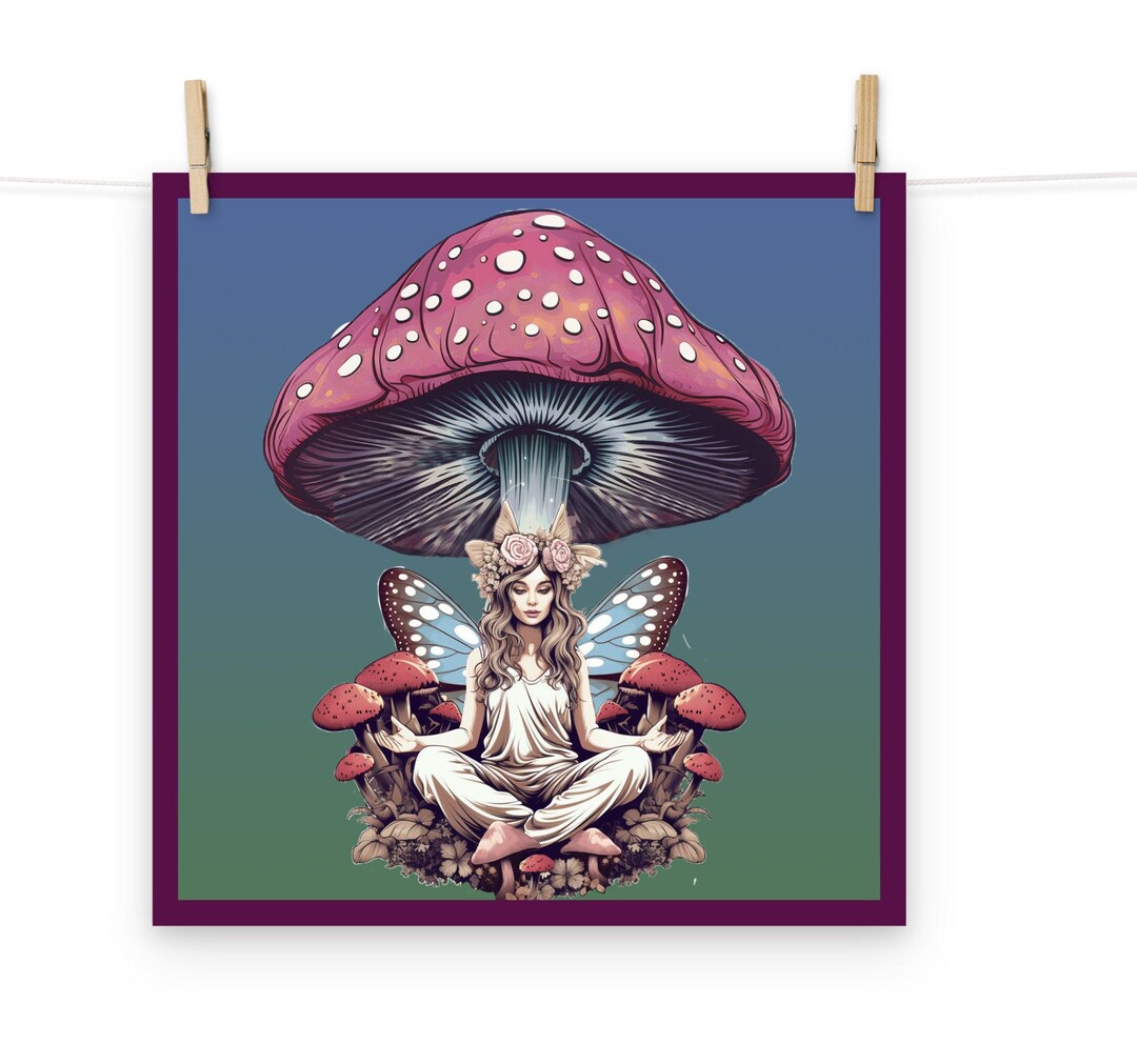 Poster Enchanting Mushroom Fairy Buddha Meditating Mindfulness Wall Art ...