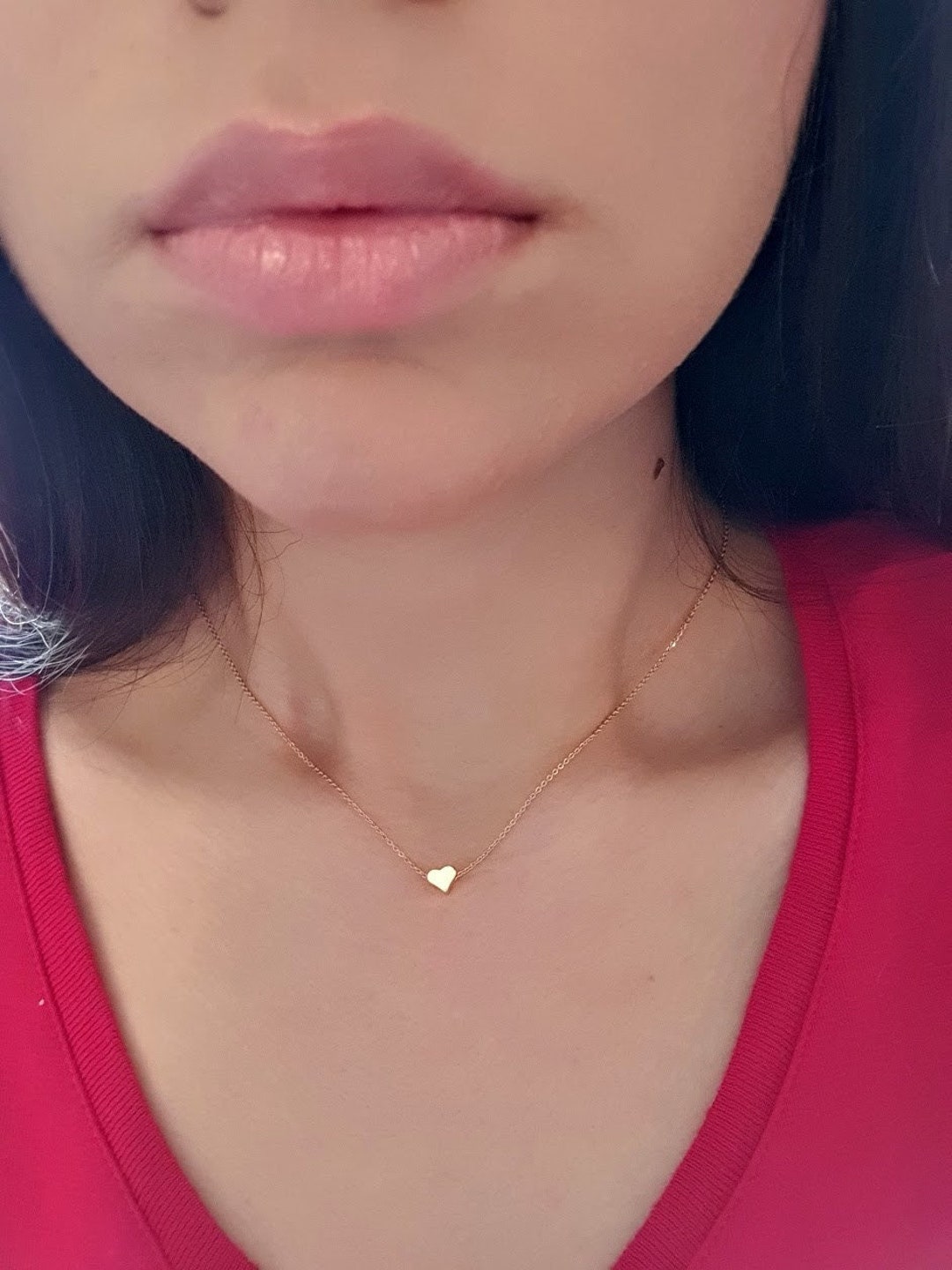 Tiny Heart Necklace, Gold Plated Heart Pendant, Dainty, Minimalist ...