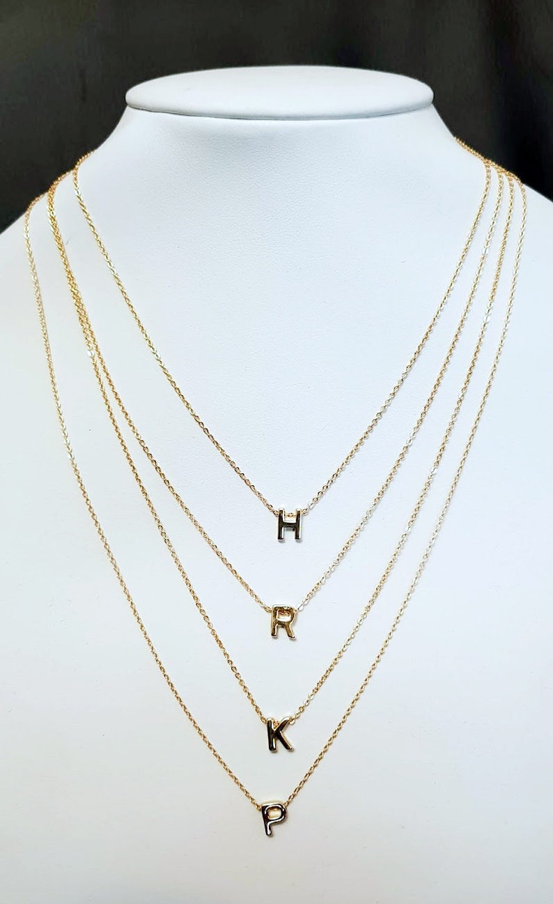 Tiny Initial Gold Plated Letter Necklace Dainty Personalized | Etsy
