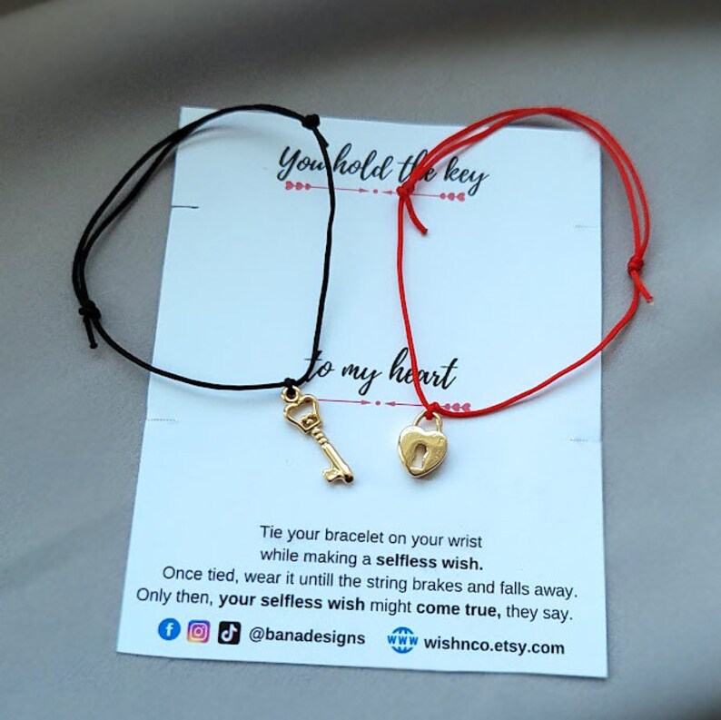 Key and Heart Lock Couples Bracelets With Message Card, Adjustable ...