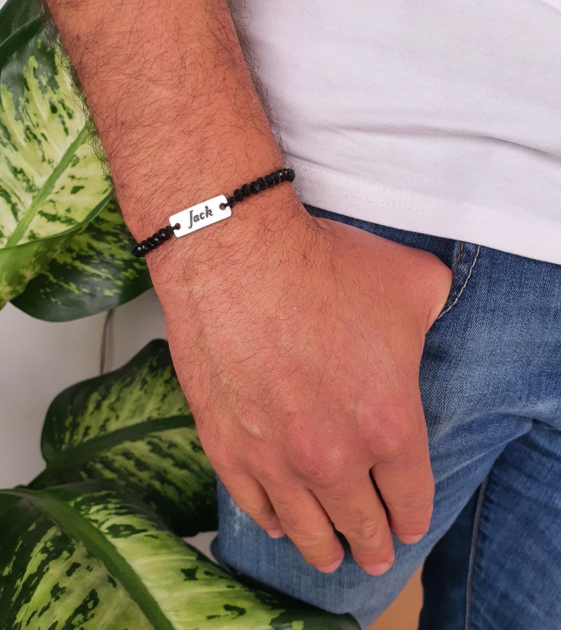 Personalized Bracelet for Men, Custom Engraved Beaded Bracelet With ...