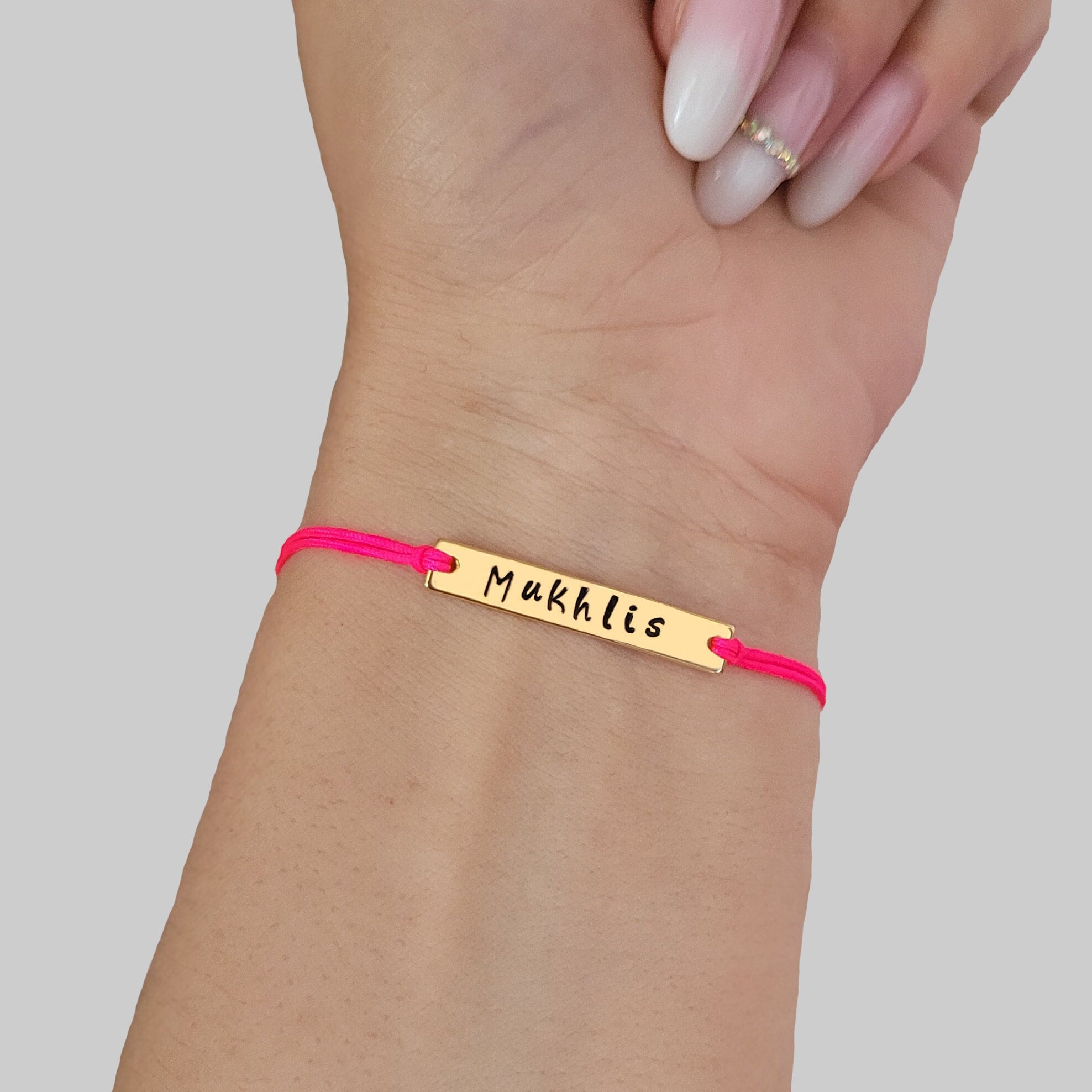 Personalized Name Bracelet Custom Engraved Bracelet Gold Plated Handstamped Id Bar With Adjustable String Child Couples BFF Bridesmaids Gift Etsy
