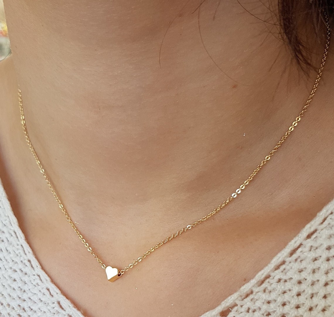 Tiny Heart Necklace Gold Plated Heart Pendant Dainty | Etsy