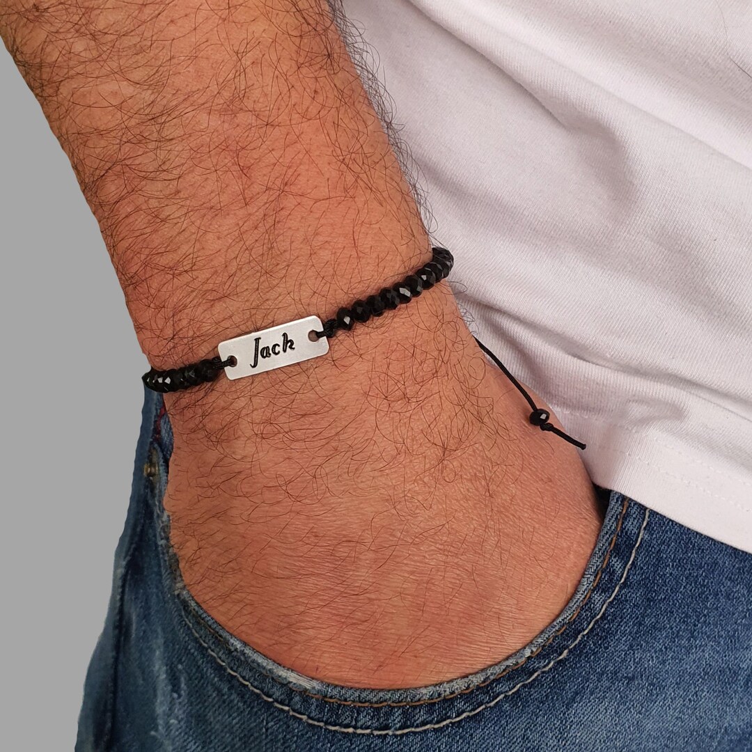 Personalized Bracelet for Men, Custom Engraved Beaded Bracelet With ...