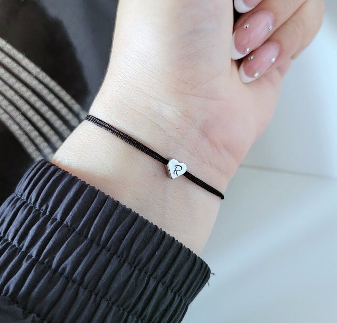 Heart Bracelet With Initial, Custom Personalized Engraved Platinum ...