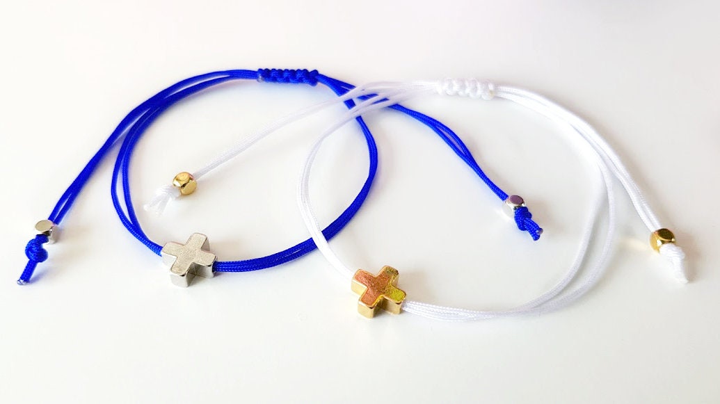 Religious Cross Bracelet With Adjustable String Silver or - Etsy