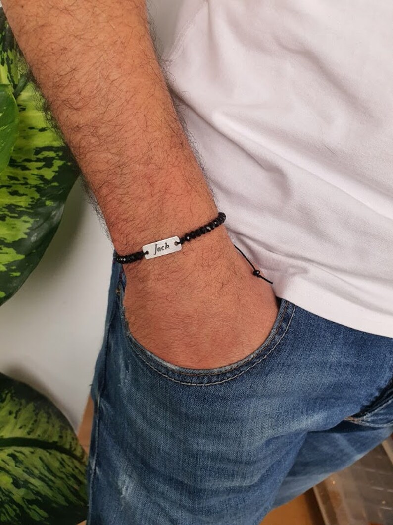 Personalized Bracelet for Men, Custom Engraved Beaded Bracelet With ...