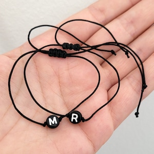 Initial Bracelet, Minimalist Black Letter Bracelet, Adjustable String ...