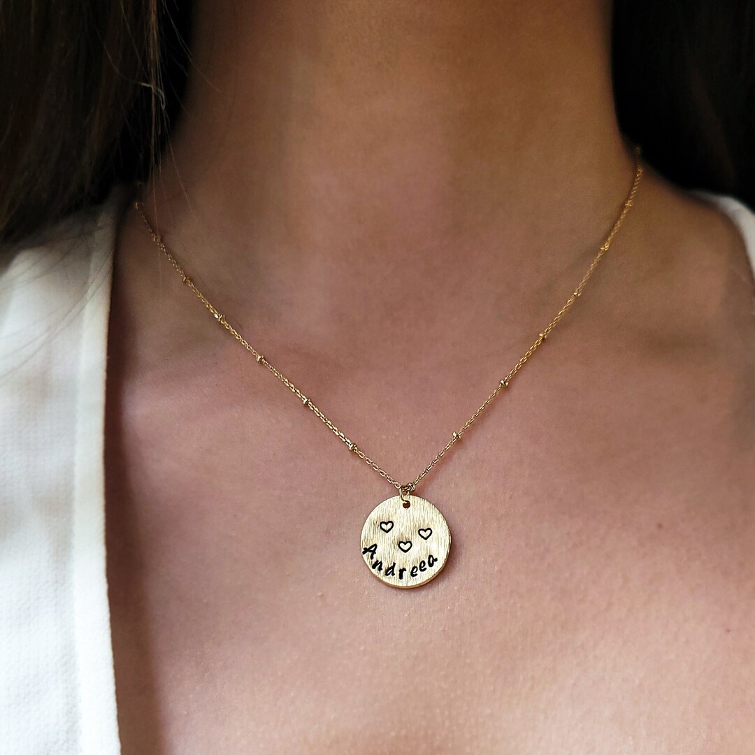 Personalized Name Necklace for Women With Gold Plated Engraved Id Coin ...