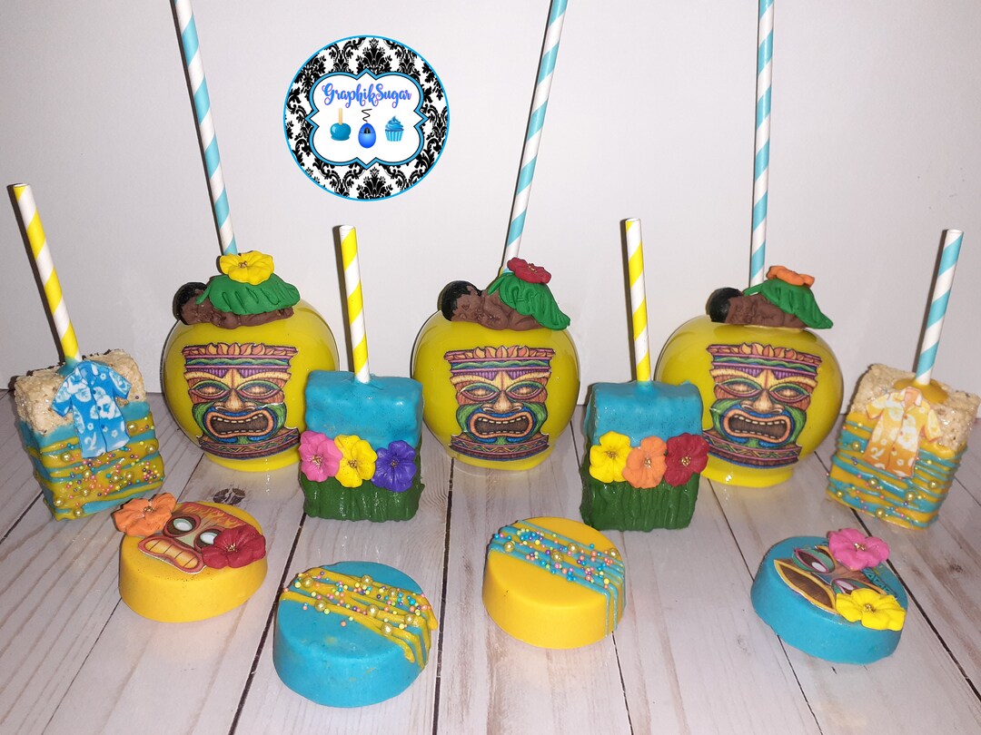 36 LUAU Treats (12 Candy or CHOCOLATE Apples, 12 Rice Krispy Treats, 12 ...