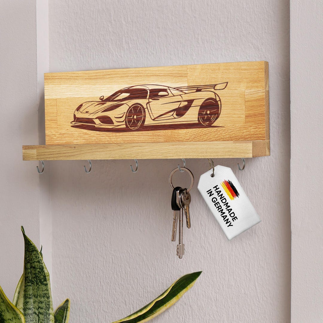 Key Board Wood With Storage Hook Sports Car Engraving Personalizable ...