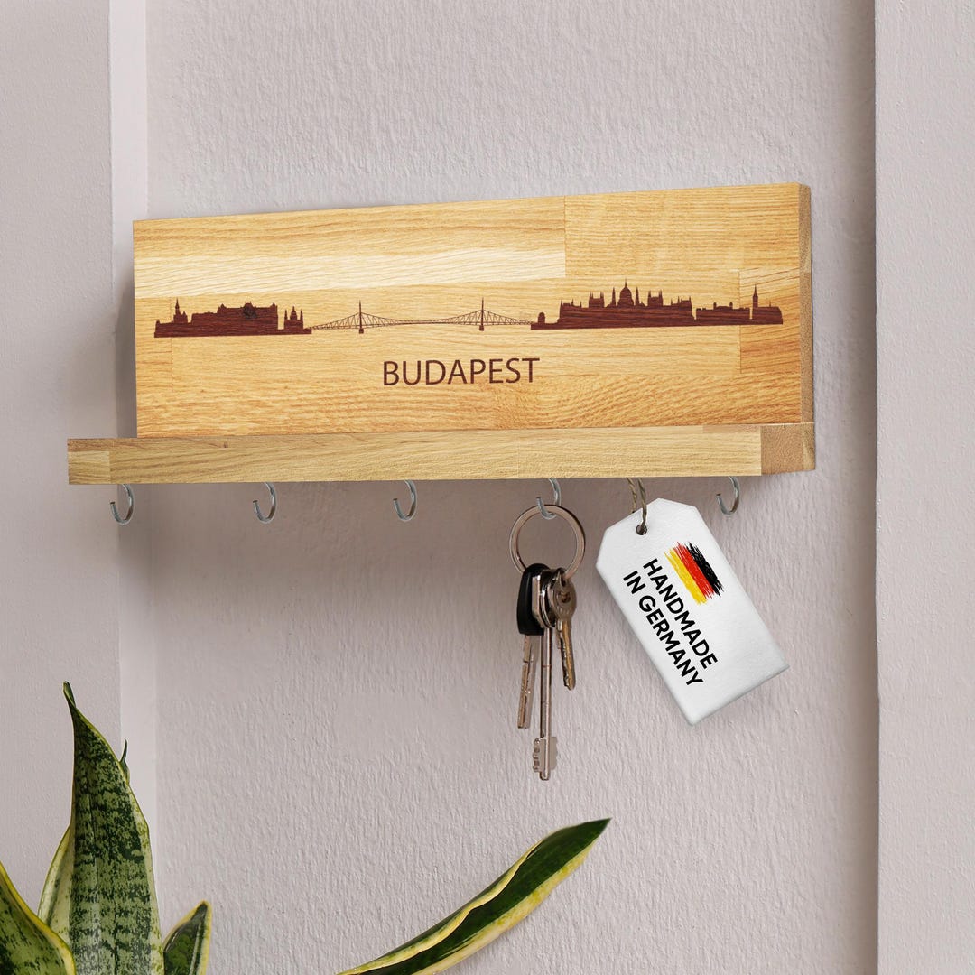 Key Board Wood With Storage Hooks City Skyline Budapest Engraving ...