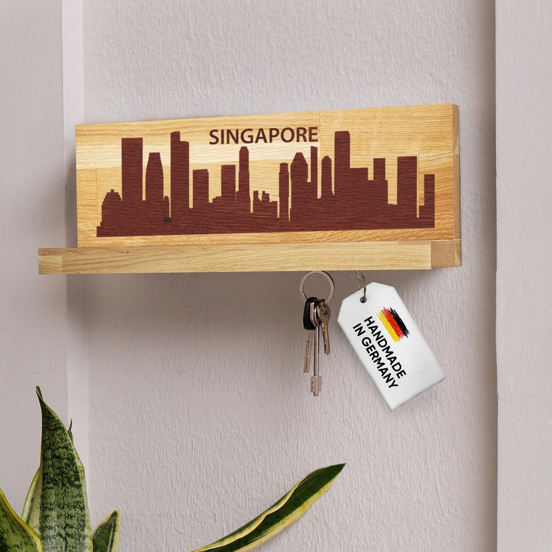 Key Board Wood With Storage Magnet City Skyline Singapore Engraving ...