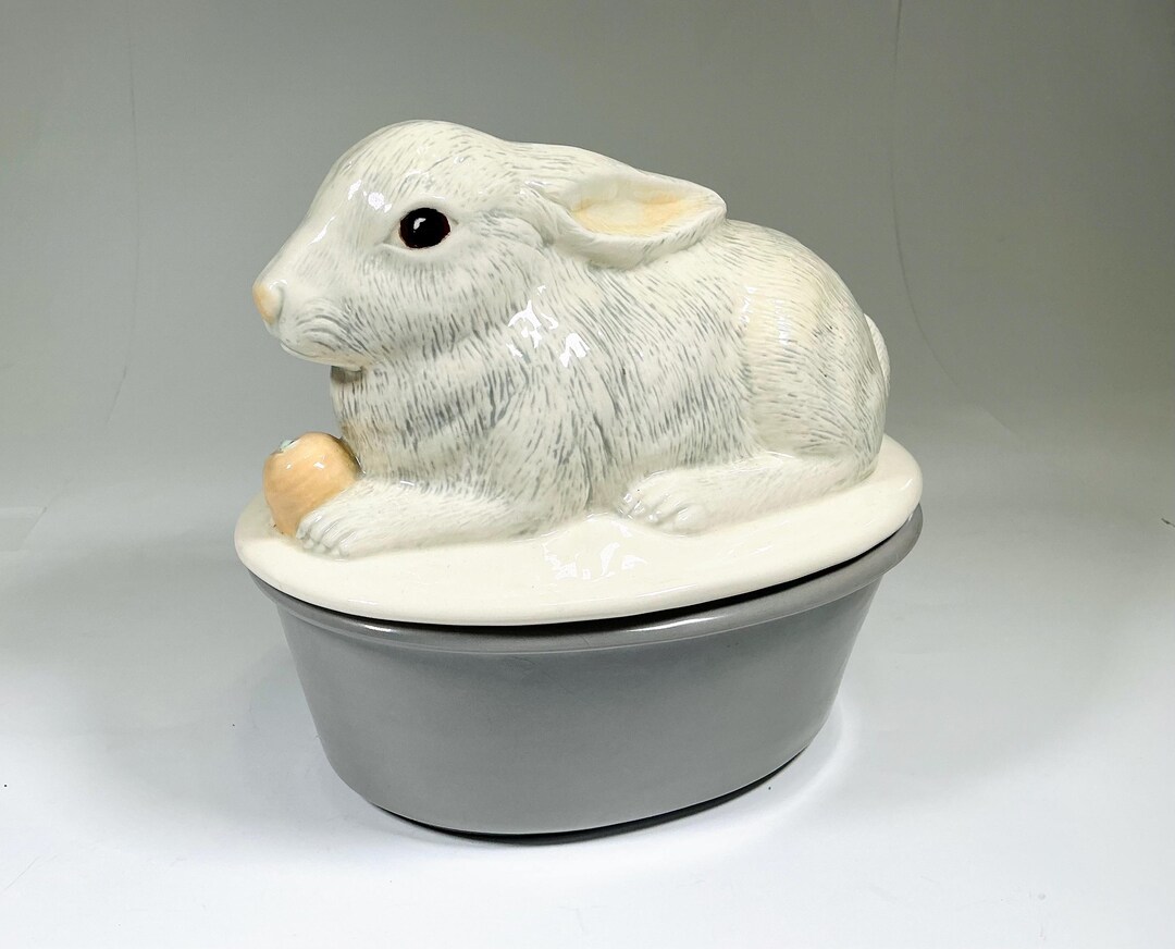 Covered Rabbit Bunny Casserole Dish, Rabbit Cookie Jar, Easter Kitchen ...