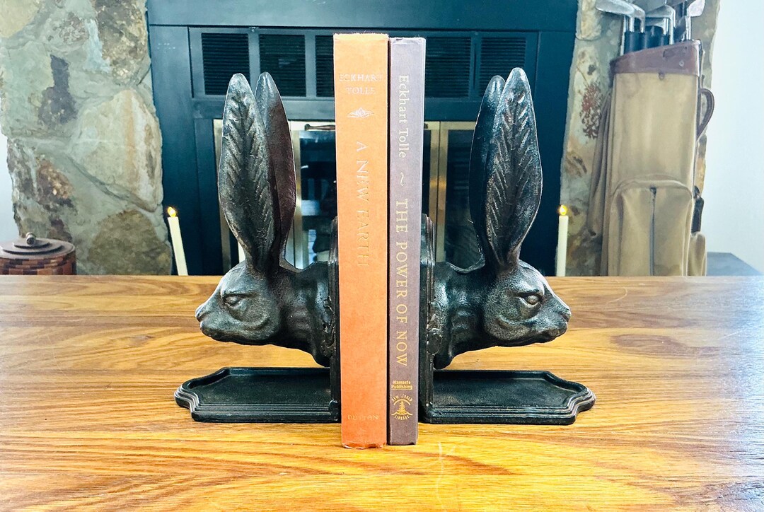 Vintage Art Deco Rabbit Head Bookends, Cast Iron Heavy Rabbit Book Ends ...