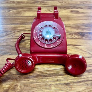 Vintage AT&T Red Rotary Dial Telephone, WORKS, Red Dial Phone, Retro ...