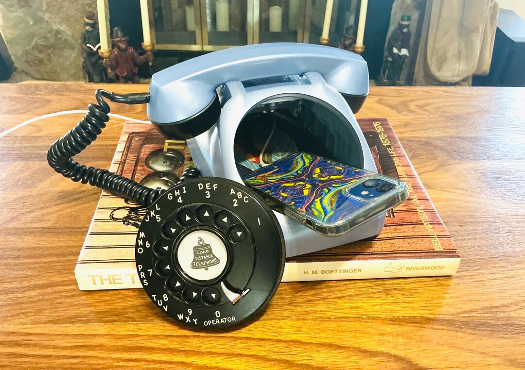 Vintage Rotary Telephone Phony Phone Box: Pearl Blue Repurposed Phone ...
