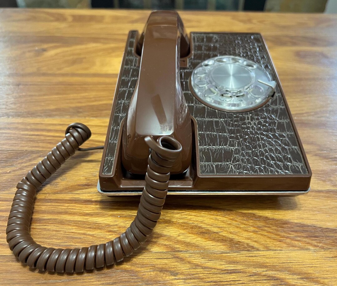 Vintage Faux Crocodile Rotary Phone, WORKS, Chocolate Brown Western ...