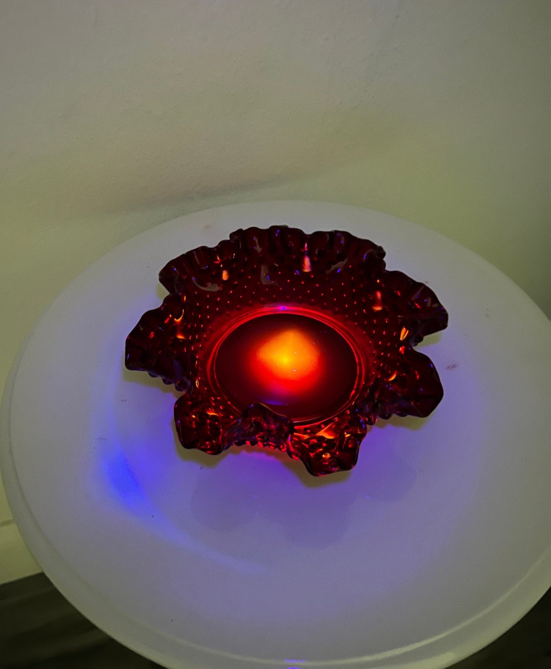 Vintage Fenton Hobnail Ruby Red Amberina Ruffled Edge Bowl, UV Reactive ...