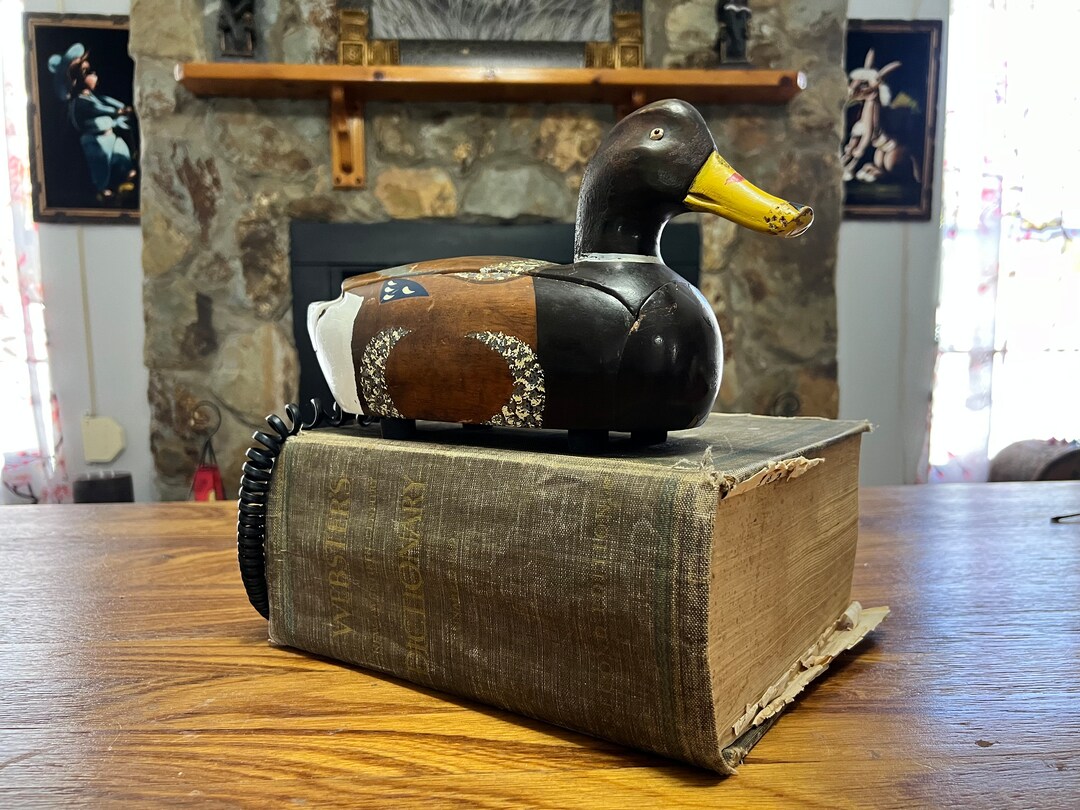 Vintage Carved Maple Wood Duck Mallard Telephone, WORKS, 1970s Retro ...