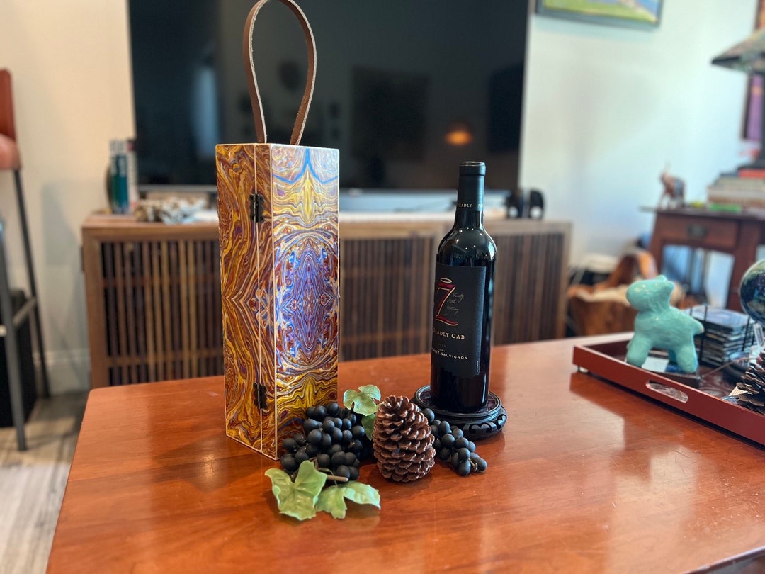Wood Wine Box, Wine Tote Box, Decorative Wine Box With Hinged Lid, Wood ...