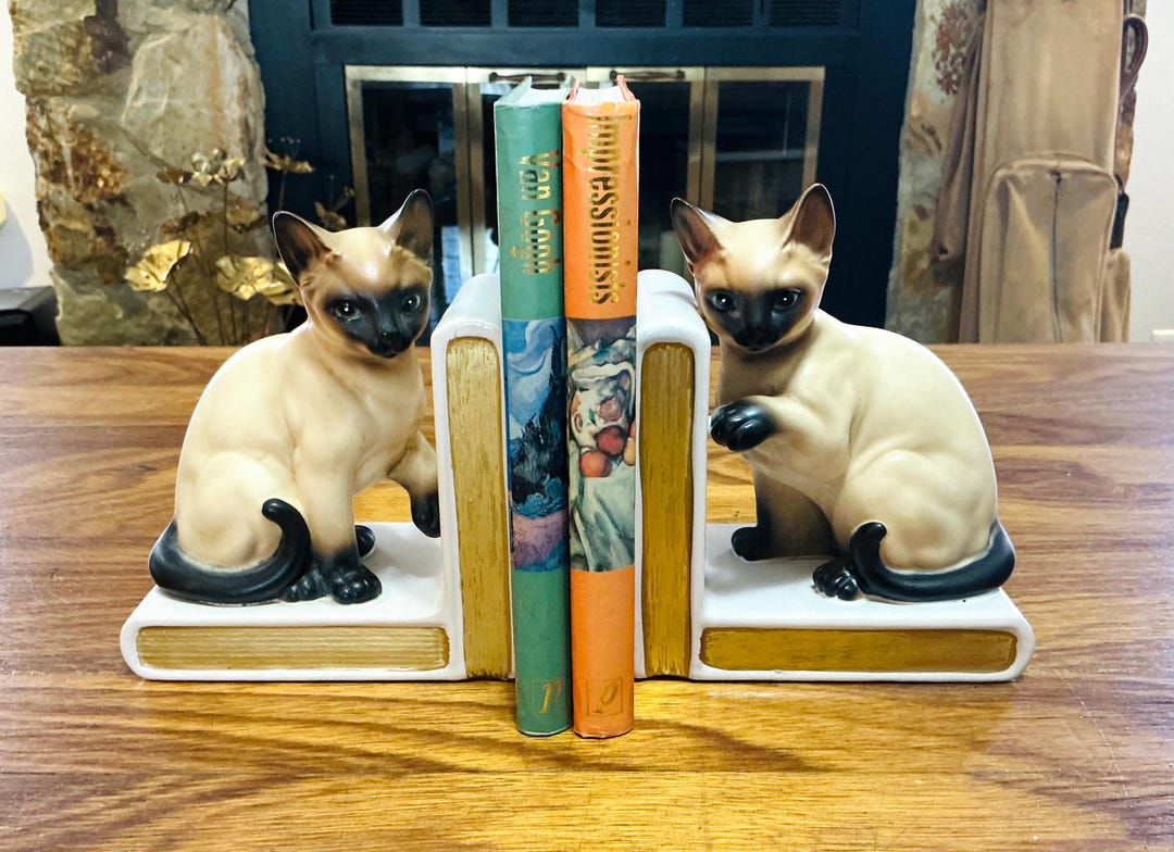Vintage MCM 1950s Lefton Siamese Cat Bookends, Pair of Cat Bookends ...
