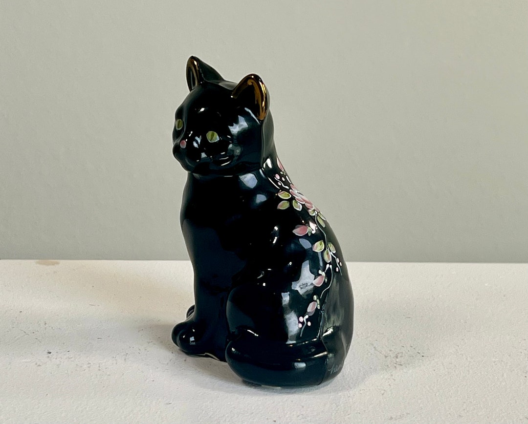 Vintage Hand Painted Fenton Black Cat, Marked Fenton and Signed by ...