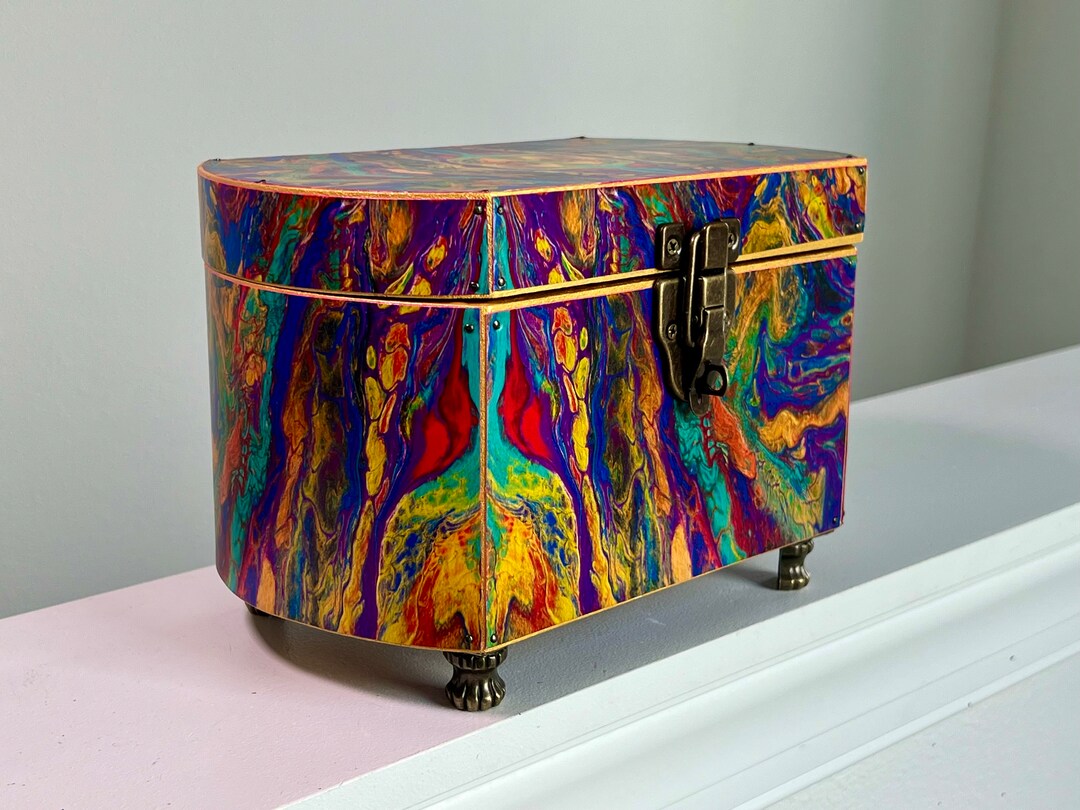 Large Wooden Stash Keepsake Storage Box With Hinged Lid and Feet, Large ...