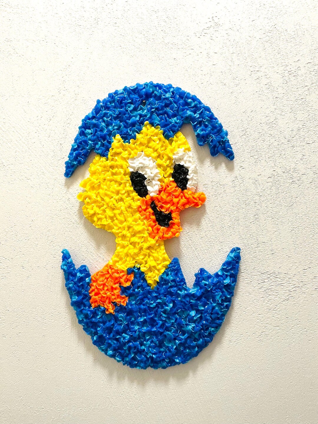 Vintage Melted Plastic Popcorn Easter Decoration, Duck in Egg Melted ...