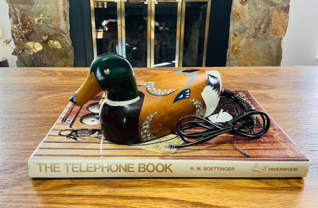 Vintage Carved Maple Wood Duck Mallard Telephone, WORKS, 1970s Retro ...