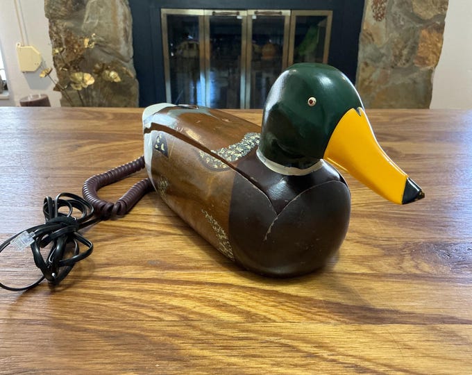 Vintage Carved Maple Wood Duck Mallard Telephone, WORKS, 1990s Retro ...