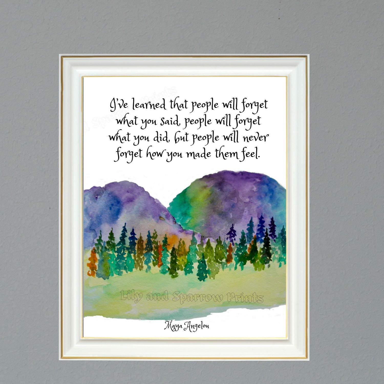 Maya Angelou Inspirational Wall Art, Mountain Print, Gift for Her, Maya ...