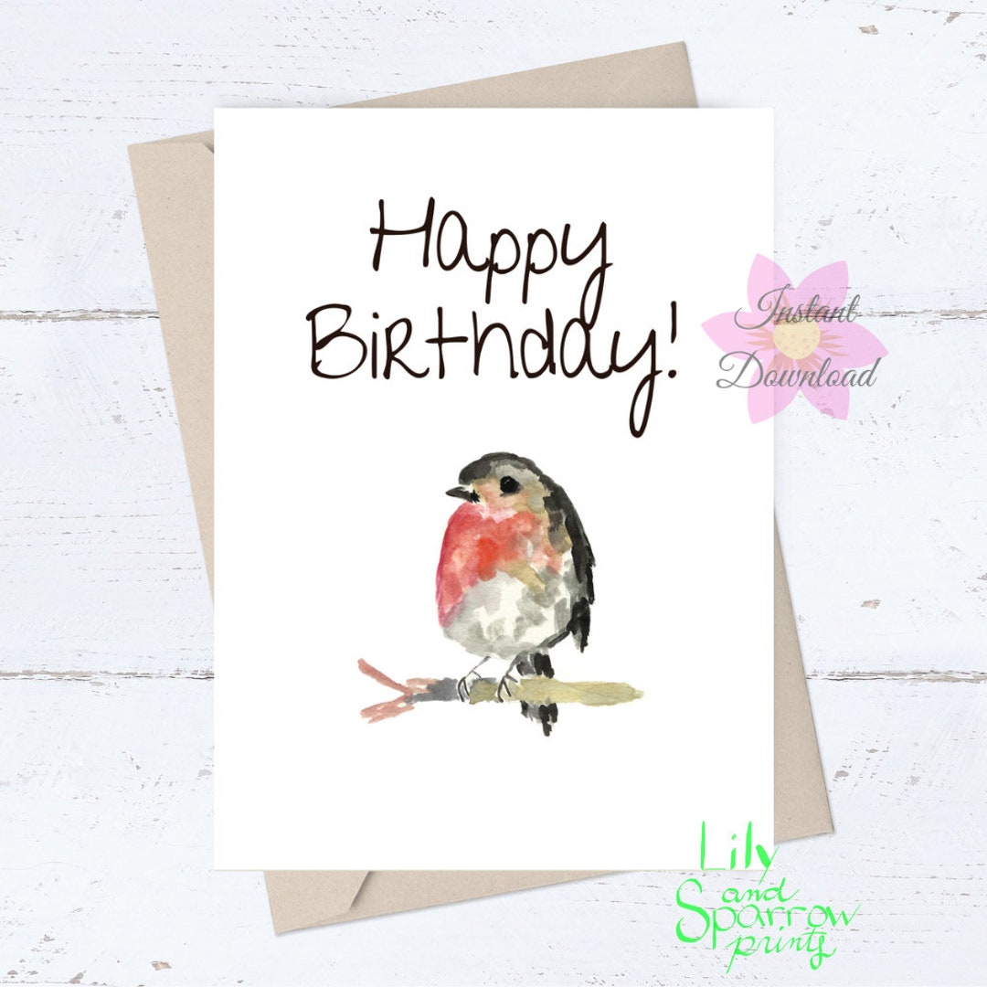PRINTABLE Birthday Card for Her, Robin Birthday Card, Bird Card ...