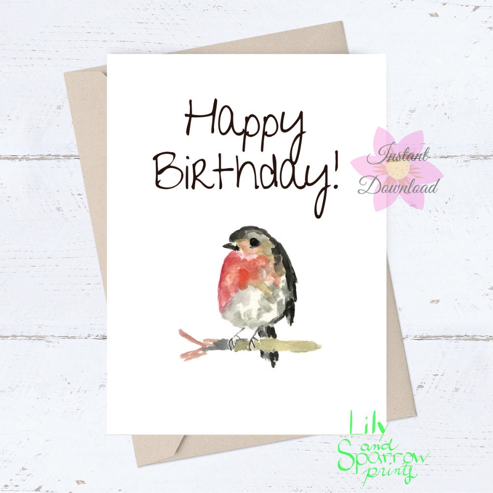 PRINTABLE Birthday Card for Her, Robin Birthday Card, Bird Card ...