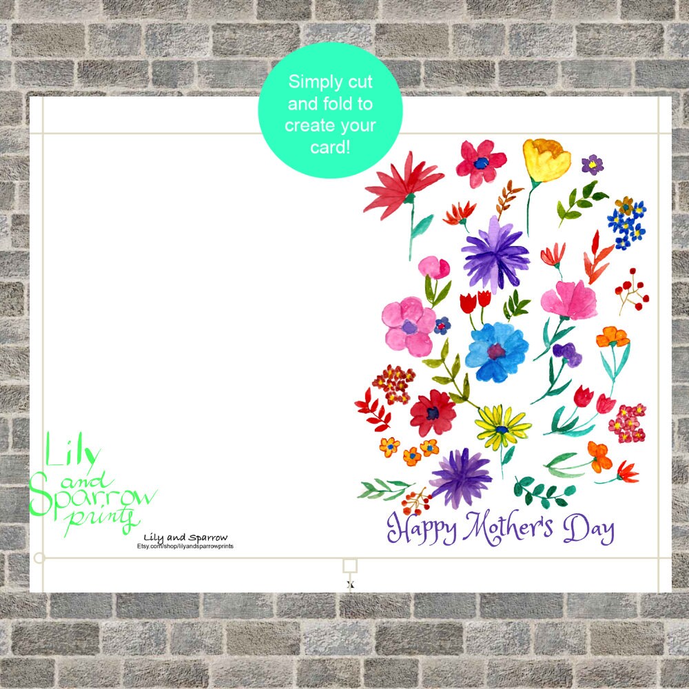 Floral Mothers Day Card; PRINTABLE Watercolor Flower Card for Mom ...