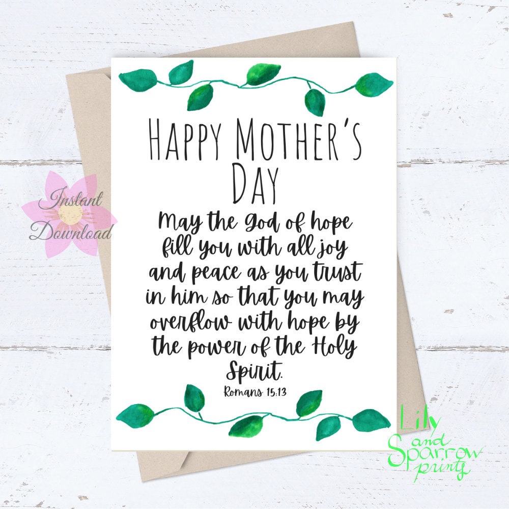 Religious Mothers Day Card; PRINTABLE Christian Ivy Card for Mom; Happy ...