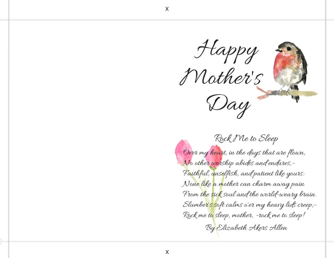Printable Mothers Day Literary Card; Poem About Mothers; Happy Mother's ...