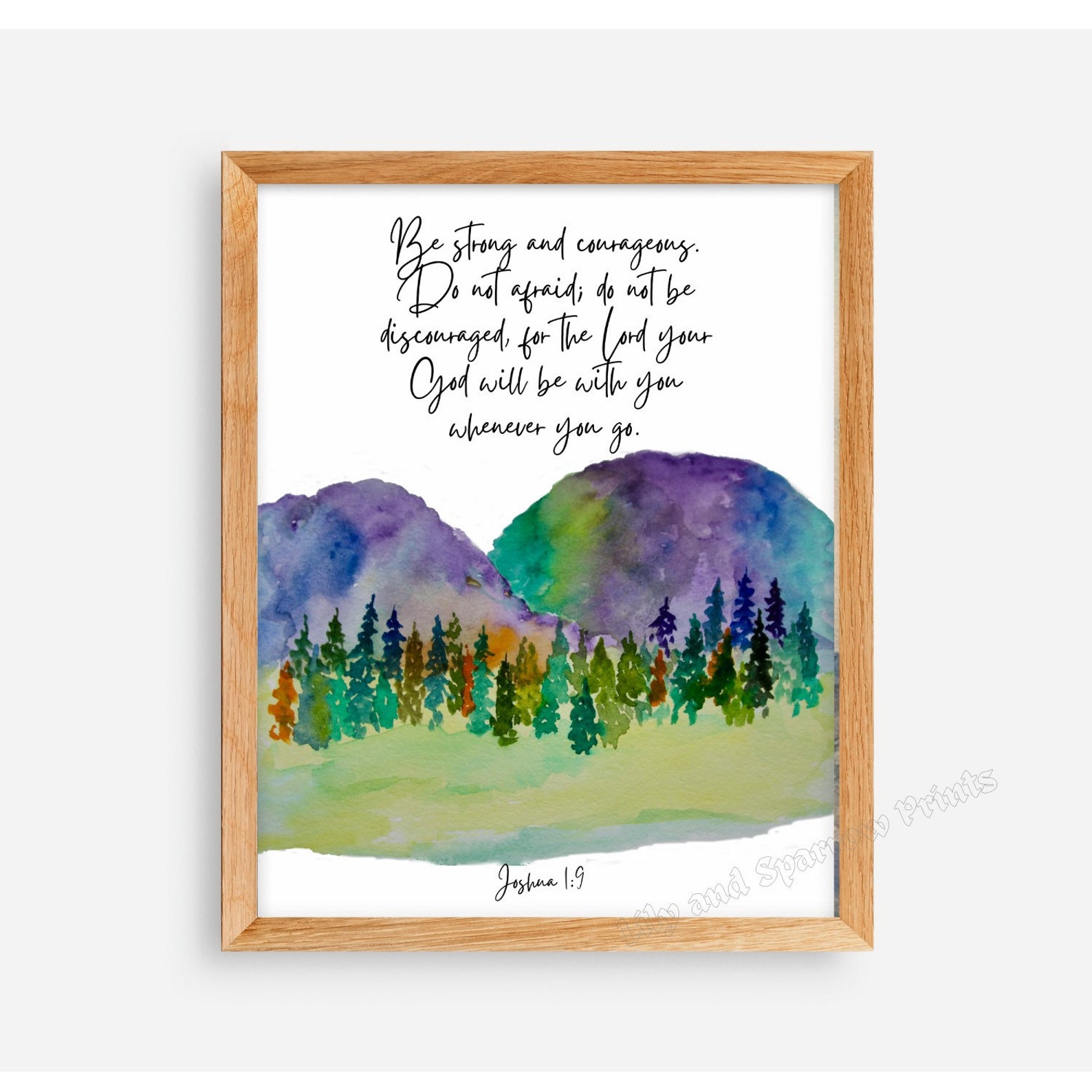 Be Strong and Courageous, Religious Print, Christian Mountain Wall Art ...