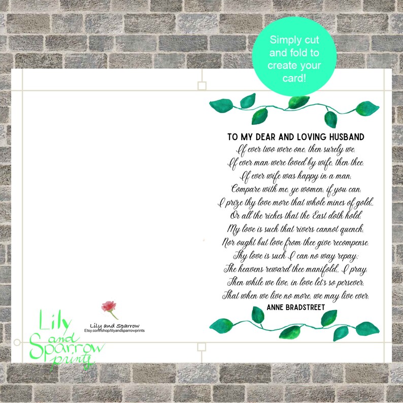 PRINTABLE Anniversary Card for Husband, Wedding Card for Him, Literary ...