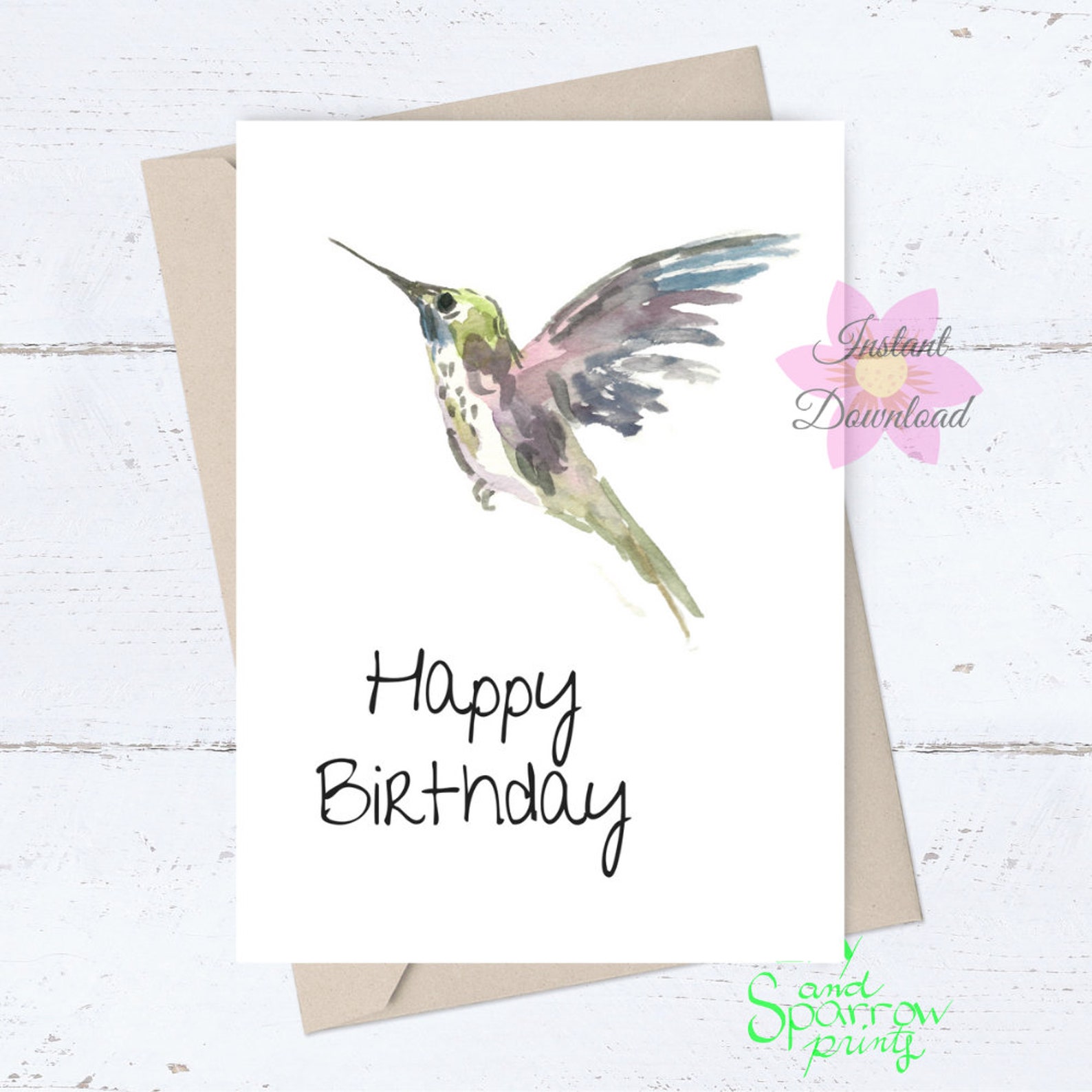 PRINTABLE Birthday Card, Hummingbird Card, Birthday Wishes for Her ...
