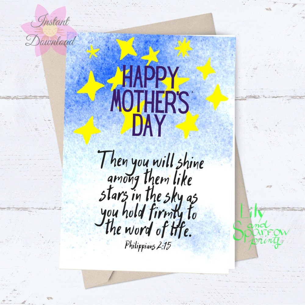Christian Mothers Day Card; PRINTABLE Religious Mothers Day Card; Shine ...