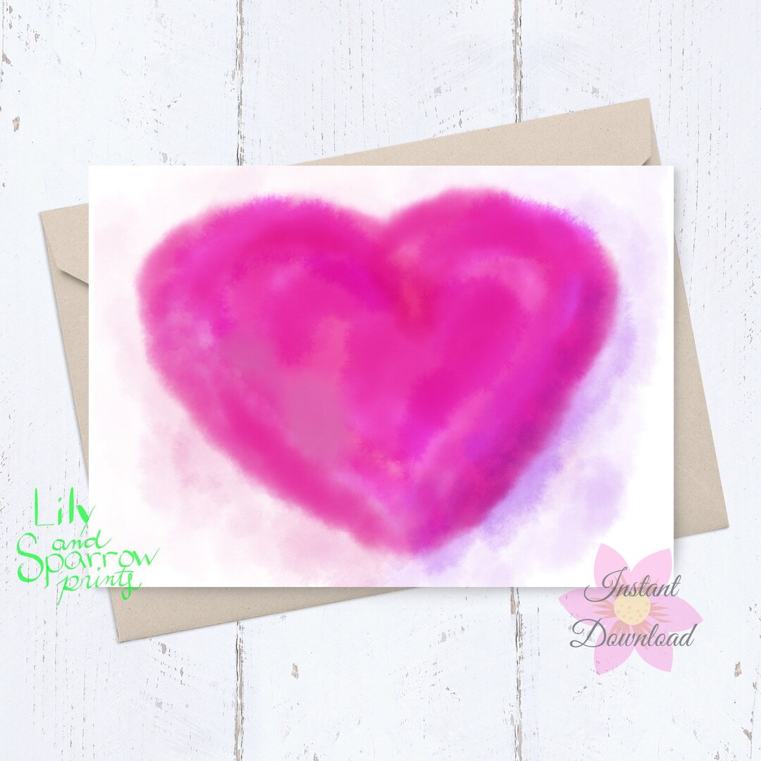 Printable Heart Valentine’s Day Greeting Card, Wedding Anniversary Card ...